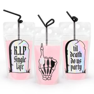 xo, fetti bachelorette rip single life drink pouches - 15 pcs, iridescent | bachelorette party decorations, bride or die drinkware, bridesmaid favor, til death do us party + bridal shower supplies