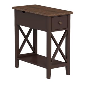 choochoo rustic end table with drawer, accent small side table nightstand for living room, bedroom, and small spaces - espresso & brown