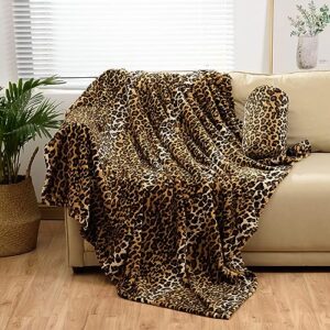 bnuitland leopard print fleece flannel throw (50x40inch) with storage pouch, 300 gsm double sided lightweight for bed sofa travel, super soft fuzzy fluffy cheetah print blanket for babys and kids