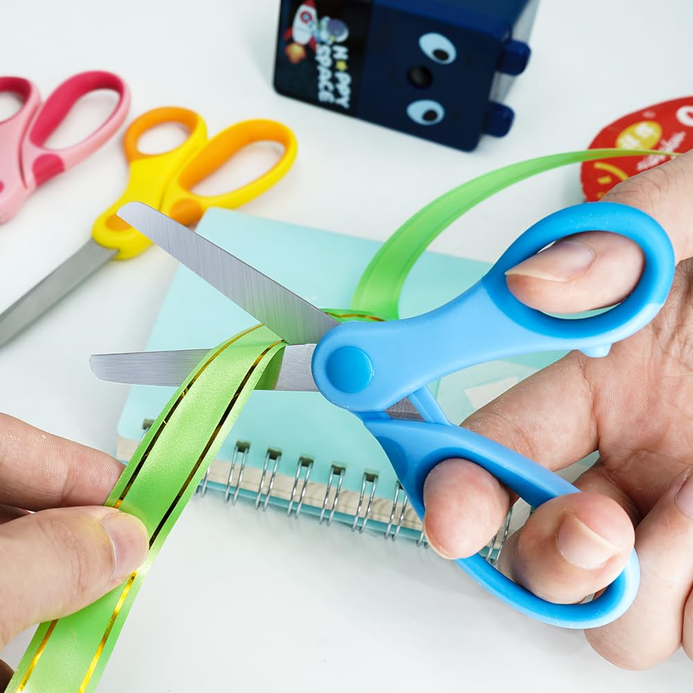 Kids Scissors,Scissors for School,Soft Comfort-Grip Handles Blunt Kids Safety Scissors For Supplies Home Student Classroom Craft Scissors 5.5 inch Blue Pink Red Yellow Children Scissors