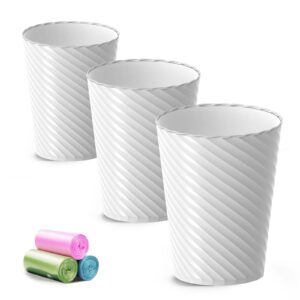 bathroom trash can, 3 pack 1.8 gallons small trash can with trash bags, bathroom garbage can, plastic trash bin, round waste basket for bathroom, bedroom, office, kitchen, room, compact space (white)