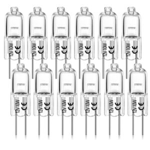 g4 halogen bulb t3 10 watt 120lm g4 bi-pin bulb ac/dc12 volt for under cabinet puck light, chandeliers, track lighting,10w 12v warm white 2700k (12 pack)