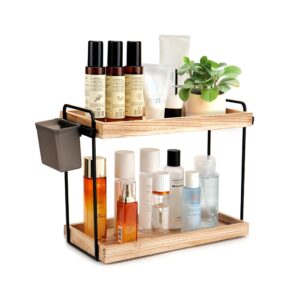 willkommen 2-tier bathroom counter organizer, wood vanity counter shelf, organizer countertop for skincare, makeup organizer, bathroom organizers and storage for kitchen- original style