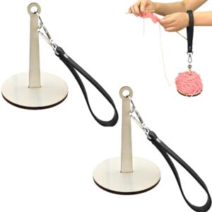 2 pieces portable wrist yarn holder | yarn ball holder | yarn minder | yarn storage | wood yarn holder | yarn holder with leather wrist strap | yarn holder for knitting | knitting supplies