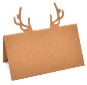 100 pack christmas place cards holiday seating name card die cut xmas reindeer antlers table setting folded paper tent cards for winter dinner wedding tables placement party decorations 2" x 3.5"