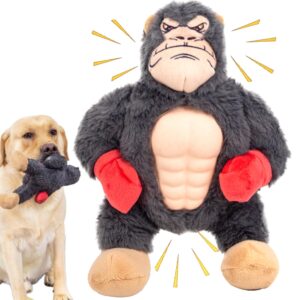 bikiisen interactive squeaky dog chew toys with natural rubber pectoral muscles, gum massage tough dog teething toys to keep them busy, plush tug of war dog toy for small medium large breed (gorilla)