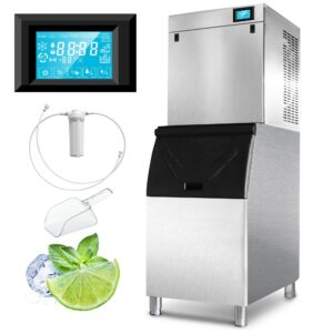 22" commercial ice maker machine 550lbs/24h with 350lbs storage bin, 990w secop compressor, 182 full cube ice ready in 8-15 min, air cooled, industrial ice machine for business