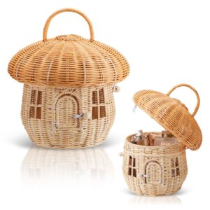 handmade wicker mushroom-shaped storage basket for outdoor, kids, decor, photography props