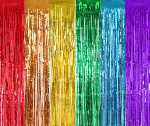 toniful 2pcs rainbow door streamers,rainbow party photo booth backdrop metallic streamers rainbow foil fringe curtains for birthday,new year,bachelorette,graduation party streamers decoration