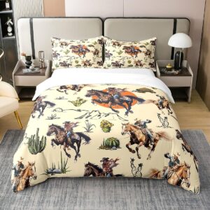 western adventure 100% nature cotton duvet cover twin,watercolor cowboy horse farmhouse style super soft bedding set,southwest desert cactus plants comforter cover bedding 2 piece (no comforter)