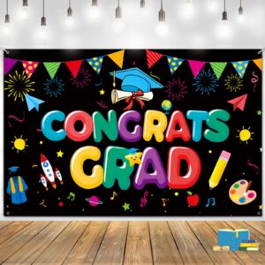 unibday kindergarten graduation decorations, 2024 kindergarten graduation banner,70x43 inch preschool congrats grad banner pre k graduation party backdrop for kids graduation yard decorations, black