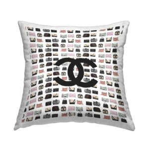 stupell industries chic fashion brand symbol purses outdoor printed pillow, 18 x 18, multi-color