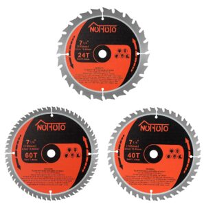 nuttuto 3 pack 7-1/4 inch 24t&40t&60t circular saw blade, saw blade arbor size 5/8-inch, tct atb for cutting wood, plastic, pvc, acrylic, aluminum