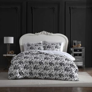 betsey johnson - queen duvet cover, soft bedding set with matching shams, floral home decor (betseys toile black, queen)