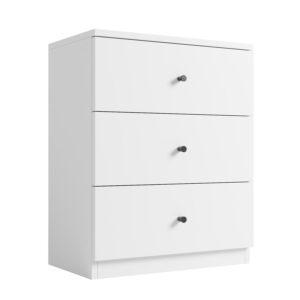 modern 3 drawer dresser for bedroom, tall nightstand with conical handles, wood chest of drawers with storage for closet, small cabinet bedside for living room, white