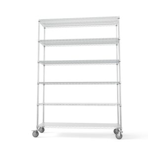 6 tier 6000lbs metal shelf wire shelving unit, heavy duty adjustable storage rack with 5in wheels and shelf liners - 18" d x 60" l x 87.5" h - chrome