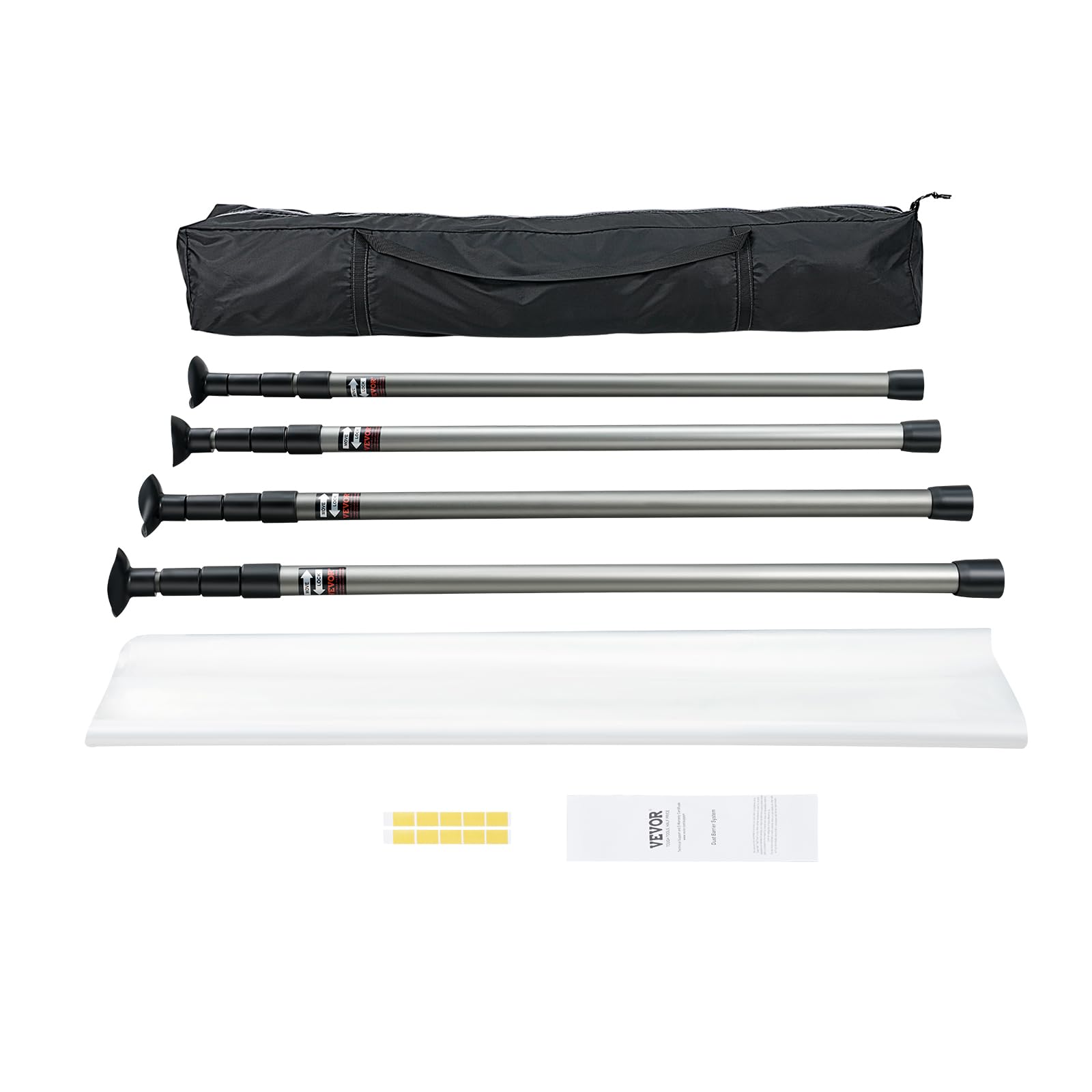 VEVOR Dust Barrier Poles, 10 Ft Barrier Poles, Dust Barrier System with 4 Telescoping Poles, Carry Bag and 32.8x13.12 Ft Plastic Film, for Interior Decoration, Painting