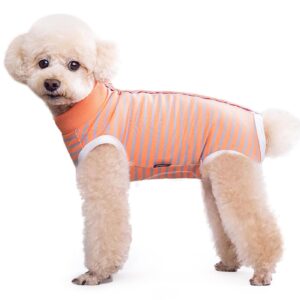 paipeper dog surgery recovery suit,female male puppy shirt,dog spay neuter onesie,e-collar cone alternative,abdominal wound protector,prevent licking wound(orange gray stripe-xs)