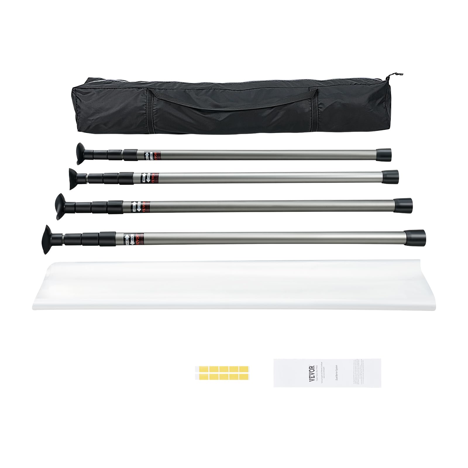 VEVOR Dust Barrier Poles, 10 Ft Barrier Poles, Dust Barrier System with 4 Telescoping Poles, Carry Bag and 32.8x13.12 Ft Plastic Film, for Interior Decoration, Painting