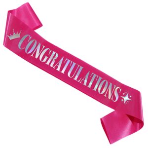 congratulations sash for girl women,pink satin silver multicolour foil glitter sash,birthday,wedding, retirement,graduation,job,promotion celebration,award ceremony,baby shower party decorations gifts