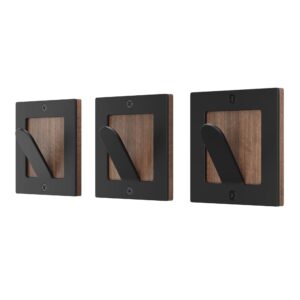 walnut wood black square metal hooks for hanging coats - set of 3 wall coat hook rack with hat hooks for wall