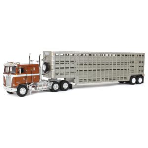 dcp 1/64 brown kenworth k100 coe flattop with 45ft wilson vintage livestock trailer 60-1814