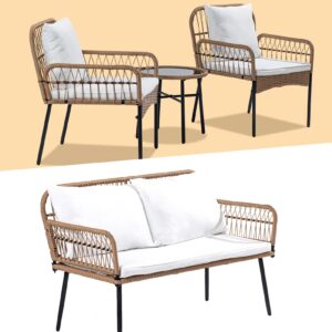 outdoor patio furniture , all-weather wicker rattan woven furniture boho small sofa or garden chair set for porch, balcony, lawn and terrace 2-seat patio couch or 3-piece bistro set random delivery