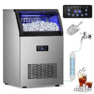 rapsuar commercial ice maker machine, 150lbs/24h with 45lbs large ice capacity, 55pcs clear ice cubes ready in 8-15mins, freestanding stainless steel ice making machine for home party bar