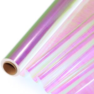 syogua iridescent pink cellophane wrap roll (17 in wide x 66 ft long) colorful gift wrap cellophane roll transparent iridescent cellophane wrapping plastic for baskets, treats, diy craft, gifts