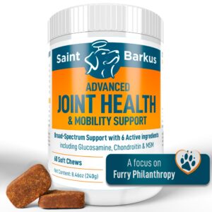 saint barkus advanced joint health & mobility support for dogs with glucosamine, chondroitin, msm, green-lipped mussels. support no-kill shelters with your purchase! - 60 soft chews