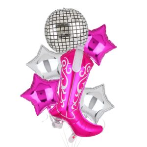 disco cowgirl party decorations cowgirl boot balloons 90s 80s birthday let's go girls western bridal shower last rodeo bachelorette theme party decor supplies 5 pcs pink