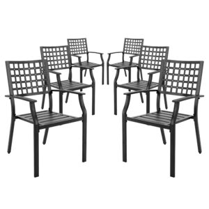 nuu garden patio dining chairs set of 6, 300lbs stackable outdoor dining chairs with armrest, wrought iron metal chairs patio chairs for backyard lawn, deck, poolside, porch, bistro, black