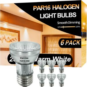 vannise halogen light bulbs e26 par16 - high output 350lm par16 bulb 39w, equivalent 45w, 6pcs long lasting par16 flood bulb dimmable with 2800k warm white, par16 halogen bulb 39w for ceiling lights