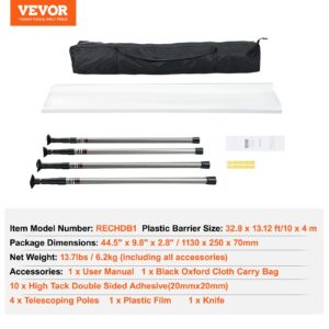 VEVOR Dust Barrier Poles, 10 Ft Barrier Poles, Dust Barrier System with 4 Telescoping Poles, Carry Bag and 32.8x13.12 Ft Plastic Film, for Interior Decoration, Painting