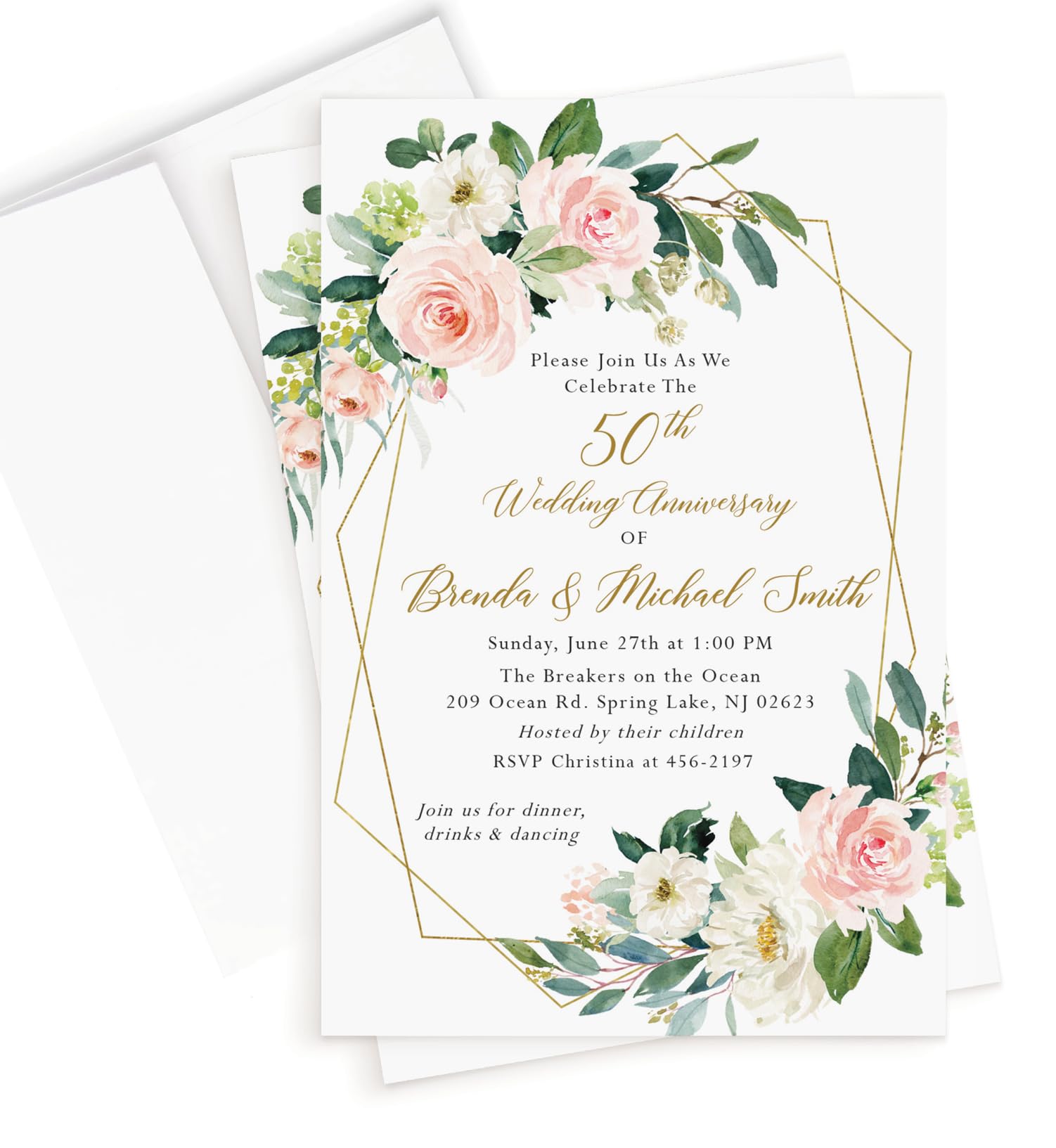 All Ewired Up Anniversary Invitations and Envelopes, Blush Pale Pink Floral Invites with Greenery, Elegant and Modern Bridal Shower Invites, 50th 25th 60th Personalized