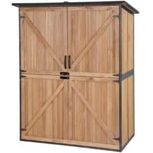 aivituvin outdoor storage shed upgraded with strong metal frame garden tool shed storage house cabinet with adjustable shelfs and wooden floor 4.6 x 2.42ft (brown)