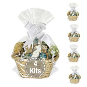 frillz cellophane gift basket supply kit, includes 4 clear basket bags, 4 easy-pull bows,4 gift tags and 24 adhesive dots. create 4 elegant gift baskets with this kit.