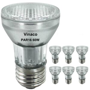 vinaco par16 bulb 120v, 6 pack long lasting par16 halogen bulb 60 watt with e26 base, par16 dimmable with 2800k warm white, high output par16 flood 60w for range hood lights, table light, track light