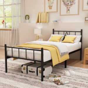 zinucozy 14 in twin bed frame with headboard and footboard no box spring needed heavy duty platform 450 lbs noise free easy to assemble bed frame twin size non-slip black twin metal frame