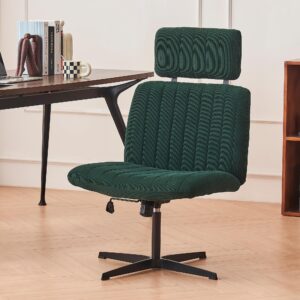 eyythung home office chair no wheels with headrest extra wide crossed armless desk chair adjustable makeup chair for bedroom dark green