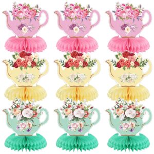 jexine 9 pcs tea party centerpieces for tables princess party floral teapot honeycomb decorations tea party table decor teapot decors for summer birthday baby shower wedding supplies (classic style)