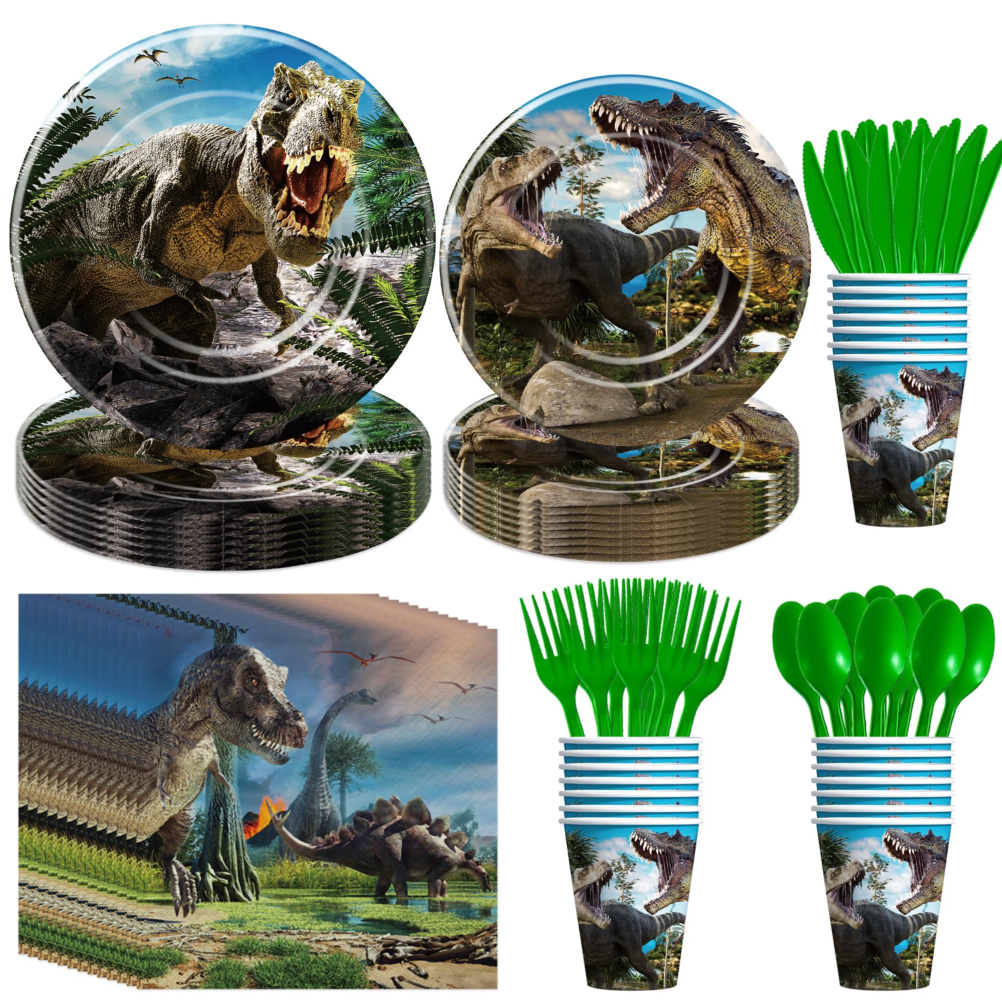 Suhelkit Dinosaur Birthday Party Supplies - Dino World Party Decorations Tableware, Paper Plate, Napkin, Disposable Cutlery, Dinosaurs Park Birthday Baby Shower Decorations Dinnerware | 24 Guests