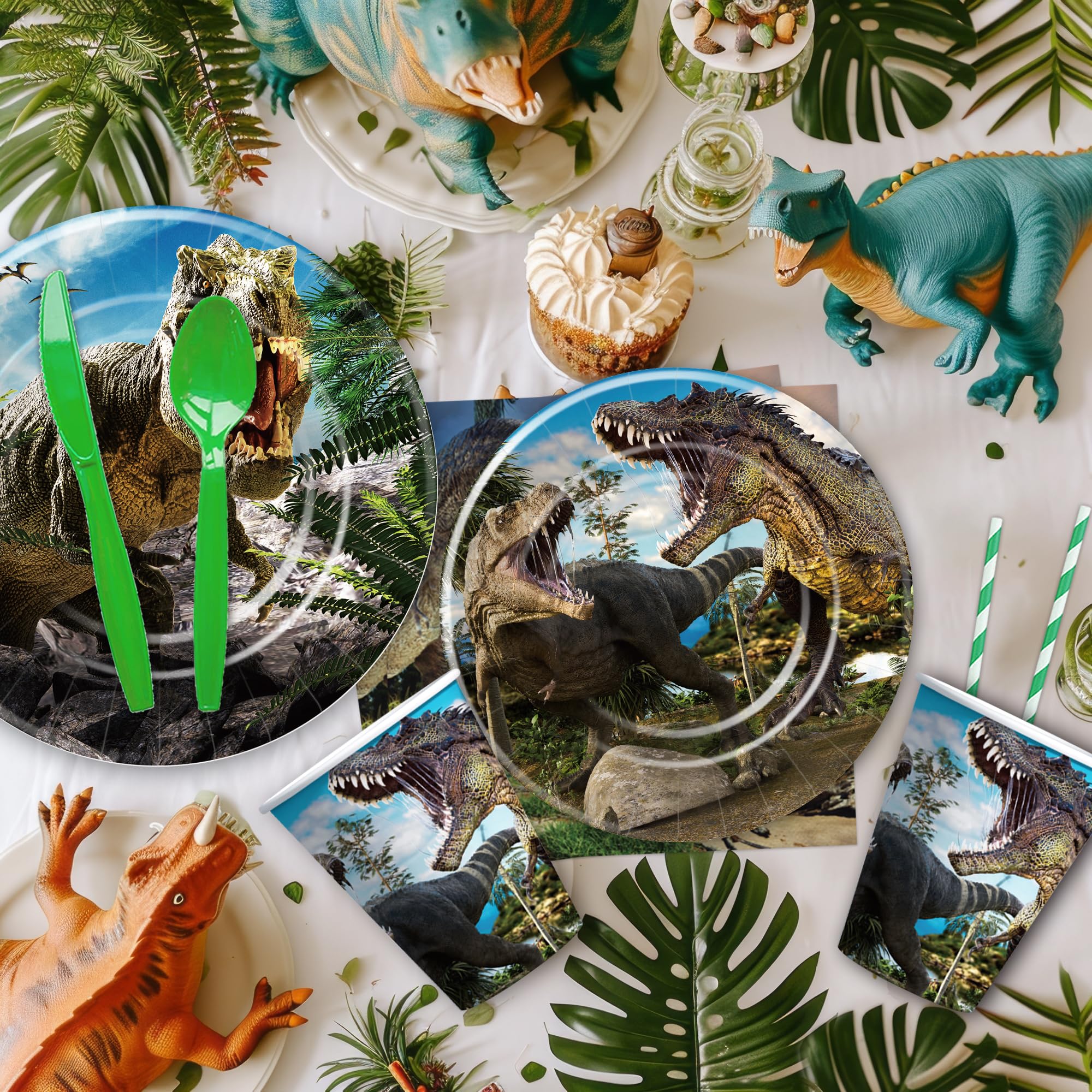 Suhelkit Dinosaur Birthday Party Supplies - Dino World Party Decorations Tableware, Paper Plate, Napkin, Disposable Cutlery, Dinosaurs Park Birthday Baby Shower Decorations Dinnerware | 24 Guests