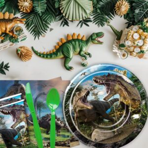 Suhelkit Dinosaur Birthday Party Supplies - Dino World Party Decorations Tableware, Paper Plate, Napkin, Disposable Cutlery, Dinosaurs Park Birthday Baby Shower Decorations Dinnerware | 24 Guests