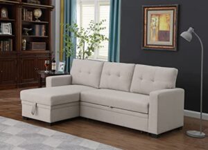 ktvtk 82" l-shape sleeper sectional sofa with storage chaise and pull-out bed,convertible couch for living room,apartment,office,beige, 82'