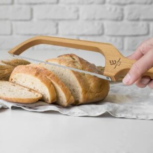 Nazmul Hassan LLC Wooden Bread Bow Slicer, Knife for Homemade Bread Stainless Steer 15.7-inch Bread Cutter Easy Grip Handle Cutter Tool with Wooden Handle for Kitchen Gift Kitchen Knife, Medium