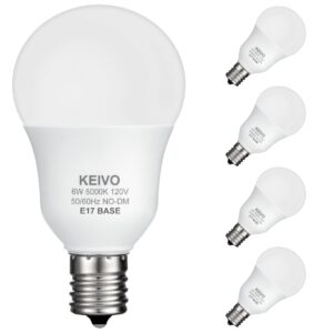 keivo e17 intermediate base led light bulbs, 6w(60 watt equivalent), daylight 5000k, 600lm, g14 led bulb for ceiling fan, non-dimmable, pack of 4