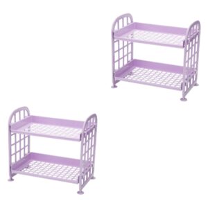 magiclulu 2pcs 2 small organizer kitchen storage shelf purple bathroom storage rack double layer vegetables rack shelf fruit shelf storage desktop vegetable rack fruit stand basin