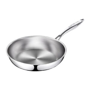 slottet 8 inch tri-ply stainless steel frying pan,whole-clad no coatings skillet with stay-cool handle for cooking,dishwasher and oven safe,induction pans