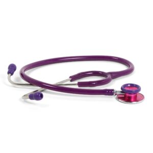 acoustic stethoscope for doctors and medical students, adult, lightweight chest piece, flexible jointless tube & soft sealing ear knobs micro al (purple)